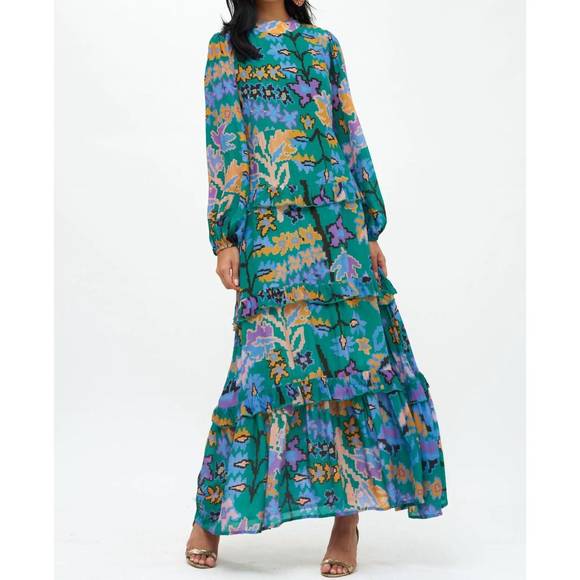Oliphant | Dresses | New Oliphant Mock Neck Dress In Green Bukhara ...